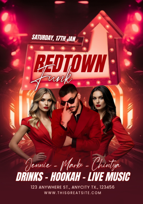 Red Maximalist Redtown Funk Party A4 Template | PosterMyWall