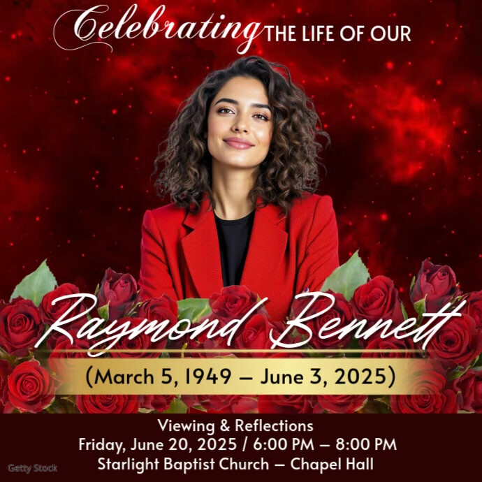 Red Maximalist Res Rose Memorial Funeral Announcement Flyer, Funeral Instagram Post Template ...