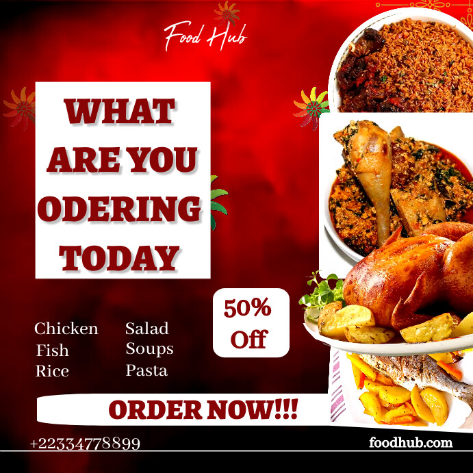 Red Maximalist Restaurant Flyer Square (1:1) Template | PosterMyWall
