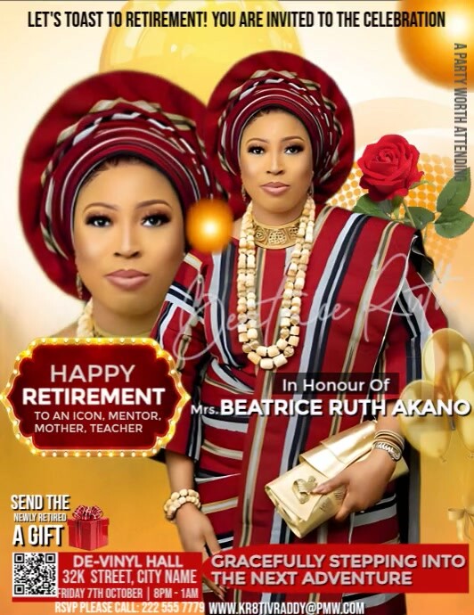 Red Maximalist Retirement Party Flyer (us Letter) Template | PosterMyWall
