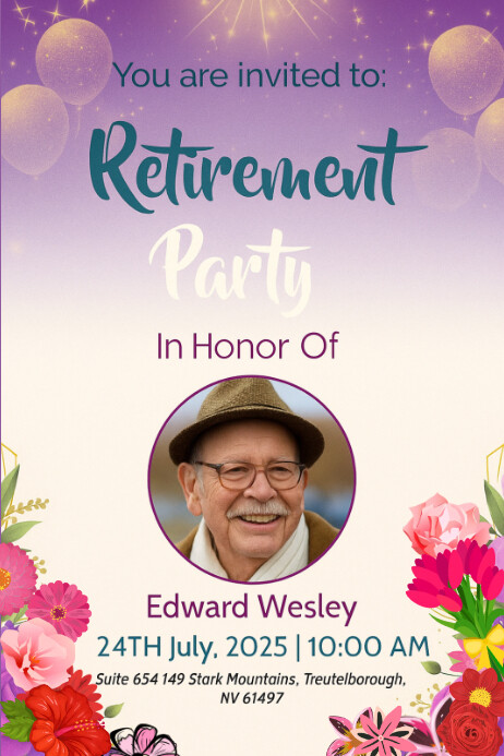 Red Maximalist Retirement Party Poster Template | PosterMyWall