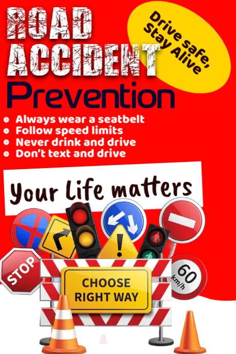 Copy of Red Maximalist Road Accident Prevention Poster | PosterMyWall