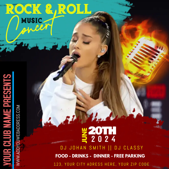 Red Maximalist Rock & Roll Square (1:1) Template | PosterMyWall