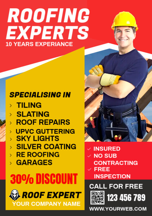 Red Maximalist Roofing Flyer A4 Template | PosterMyWall