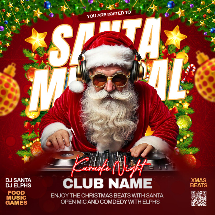Red Maximalist Santa Karaoke Night Instagram Post Template | PosterMyWall