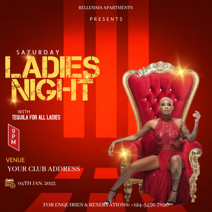 Red Maximalist Saturday Ladies Night Party Flyer Instagram Post ...