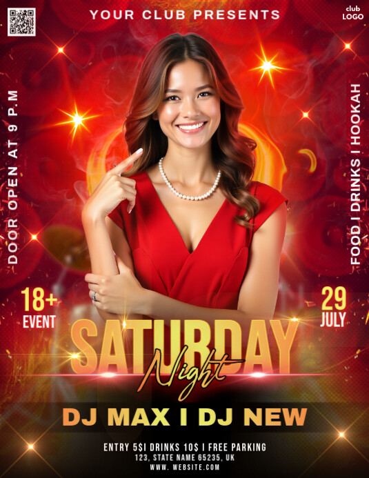 Red Maximalist Saturday Night Flyer (us Letter) Template | PosterMyWall