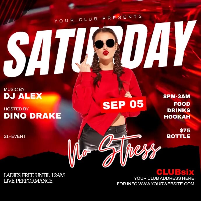 Red Maximalist Saturday Night Party Instagram Template | PosterMyWall
