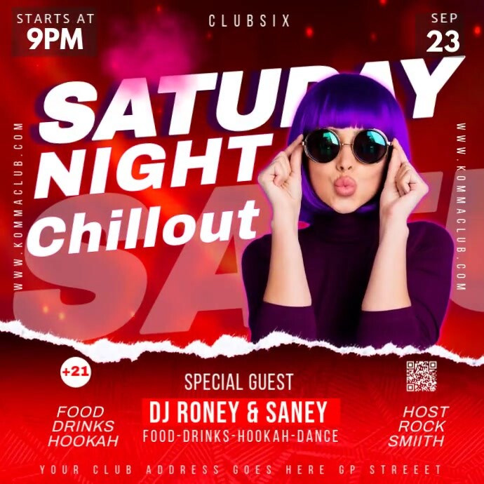 Red Maximalist Saturday Night Party Instagram Post Template | PosterMyWall