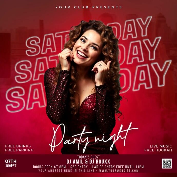 Plantilla de Red Maximalist Saturday Party Flyer Instagram Post | PosterMyWall