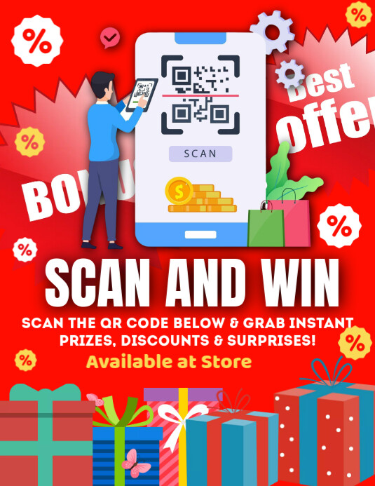 Red Maximalist Scan And Win Promotion Flyer (us Letter) Templat ...