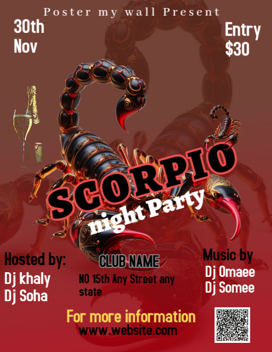 Red Maximalist Scorpio Night Party Flyer (us Letter) Template ...