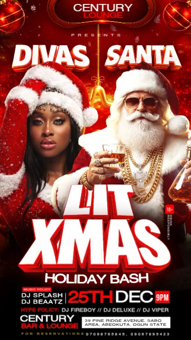 Red Maximalist Secret Santa And Divas Club Party Digital Display (9:16 ...