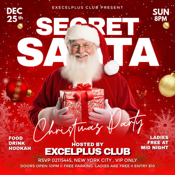 Copy of Red Maximalist Secret Santa Christmas Party Square (1:1) | PosterMyWall