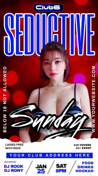 Red Maximalist Seductive Sunday Night Party I Template | PosterMyWall