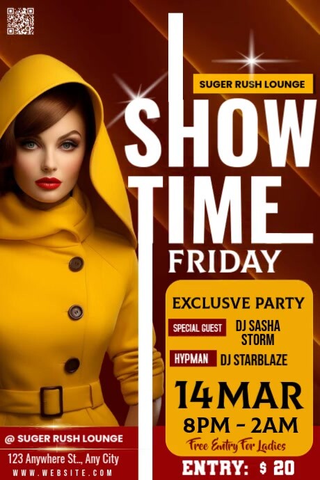 Red Maximalist Show-time-friday-poster-flyer Poster Template | PosterMyWall
