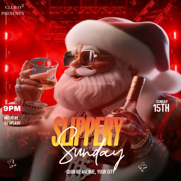 Red Maximalist Slippery Sunday Night Club Party Instagram Post Template | PosterMyWall
