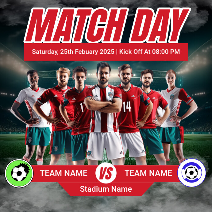 Red Maximalist Soccer Match Day Instagram Post Template | PosterMyWall