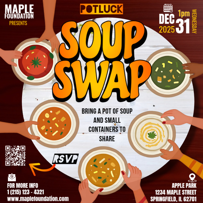 Modèle Red Maximalist Soup Swap Party Potluck Flyer Template Design ...