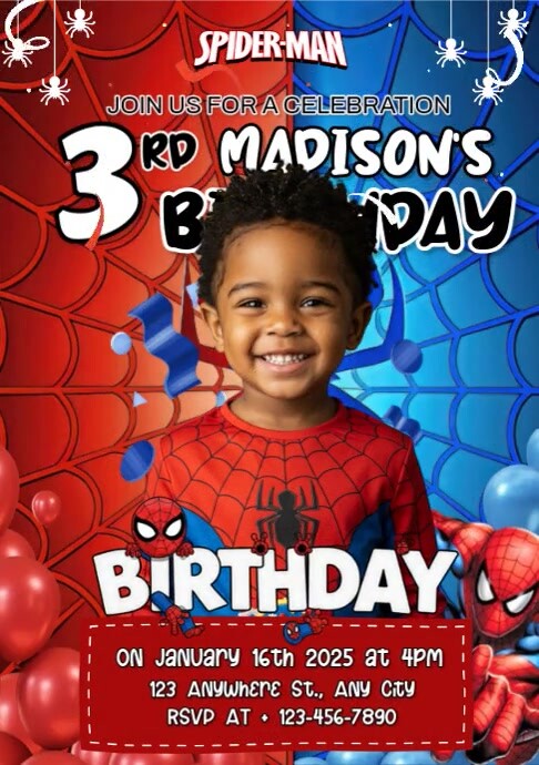 Red Maximalist Spider Man Birthday Invitation A4 Template | PosterMyWall