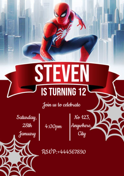 Plantilla de Red Maximalist Spider Man Birthday Invitation A4 ...