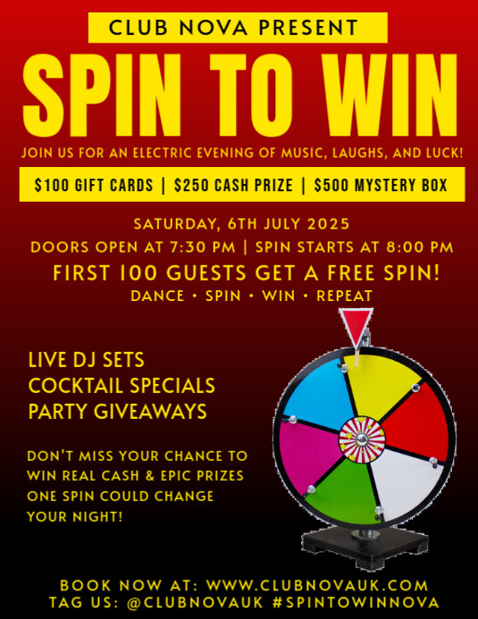 Copy of Red Maximalist Spin To Win Flyer Flyer (us Letter) | PosterMyWall