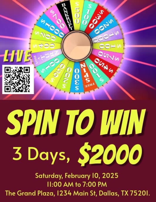 Red Maximalist Spin To Win Flyers Flyer (us Letter) Template | PosterMyWall