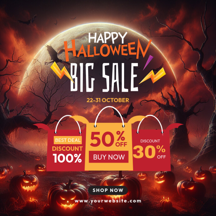 Red Maximalist Spooky Halloween Deals Instagram Post Template ...