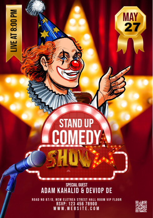 Red Maximalist Stand Up Comedy A2 Template | PosterMyWall