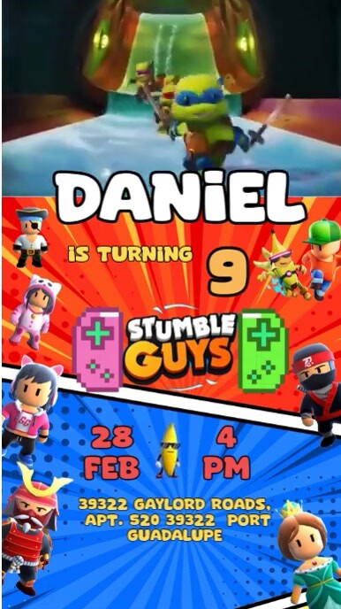 Copy of Red Maximalist Stumble Guys Birthday Invitation Video Instagram ...