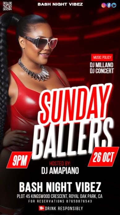 Red Maximalist Sunday Ballers Night Party Digital Display (9:16 ...