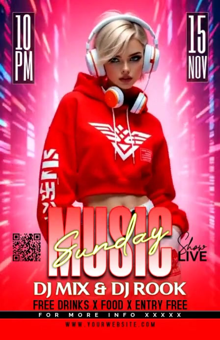 Red Maximalist Sunday Music Party Tabloid Template | PosterMyWall