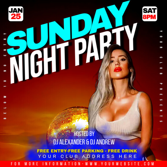 Plantilla de Red Maximalist Sunday Night Club Party Instag | PosterMyWall
