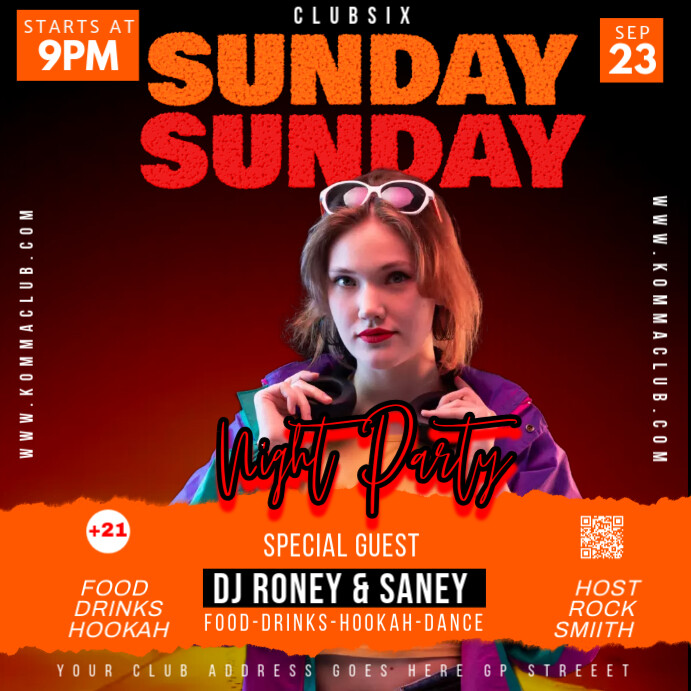 Red Maximalist Sunday Night Partty Instagram Post Template | PosterMyWall