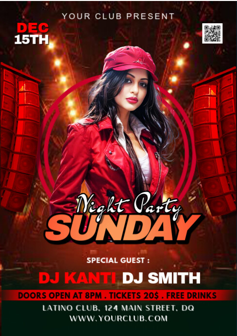 Red Maximalist Sunday Night Party A5 Template | PosterMyWall