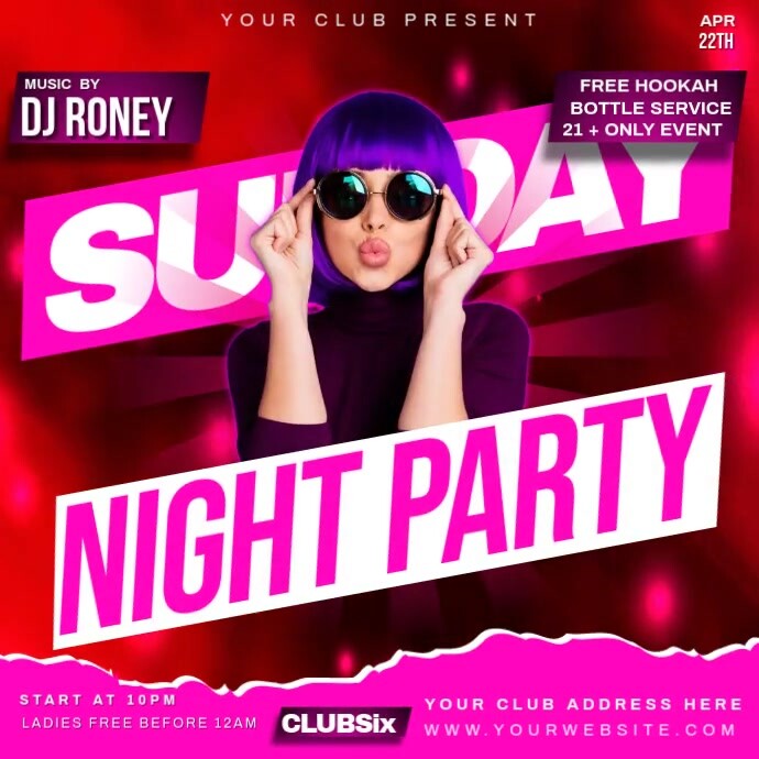 Red Maximalist Sunday Night Party Instagram Post Template | PosterMyWall