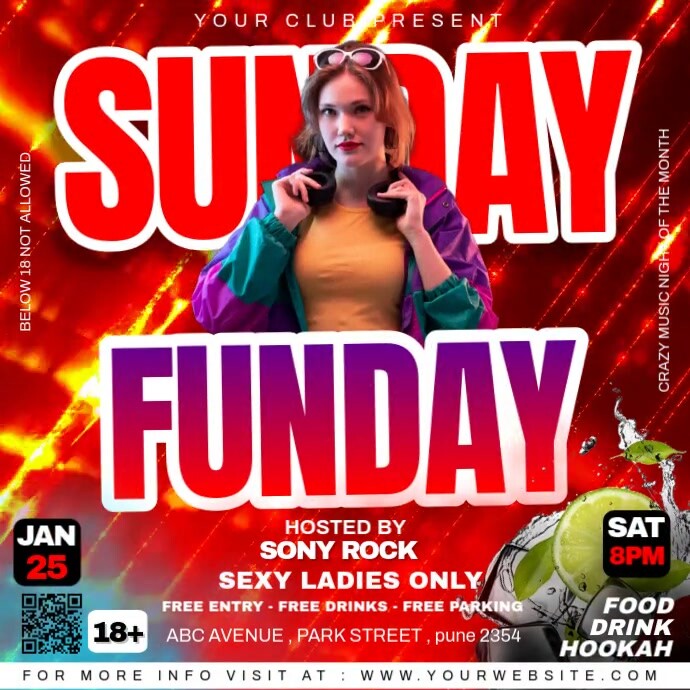 Red Maximalist Sunday Night Party Instagram Post Template | PosterMyWall