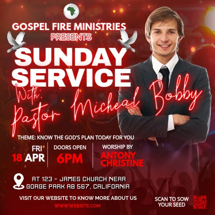 Red Maximalist Sunday Service Instagram Post Templat | PosterMyWall