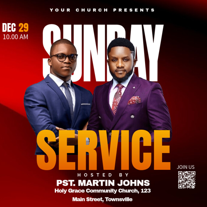 Red Maximalist Sunday Service Poster Template Instagram Post | PosterMyWall