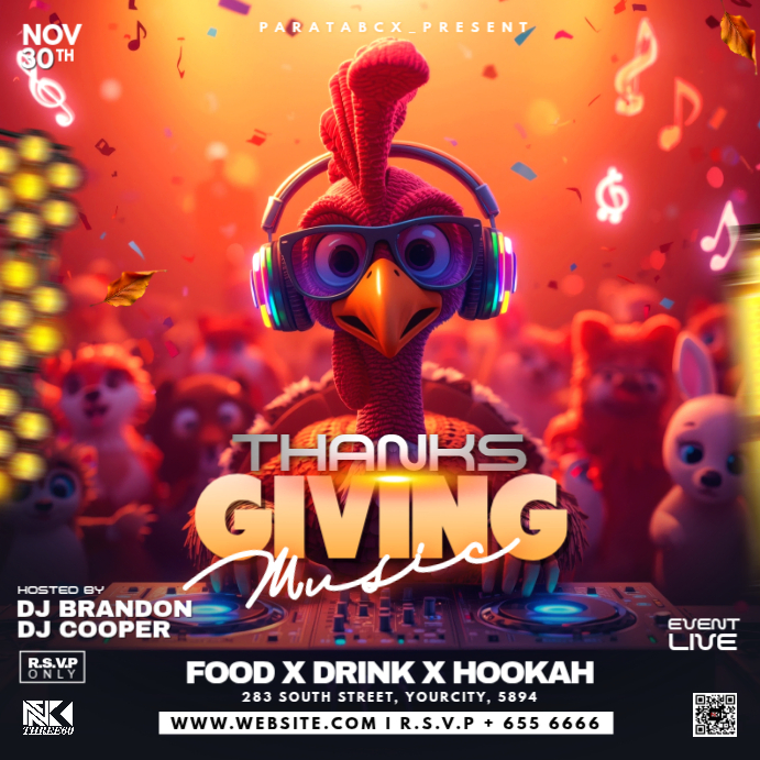 Plantilla de Red Maximalist Thanksgiving Party Flyer – Modern Turkey ...