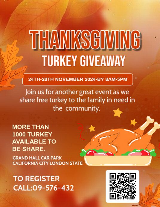 Copy of Red Maximalist Thanksgiving Turkey Giveaway Template Flyer (us ...