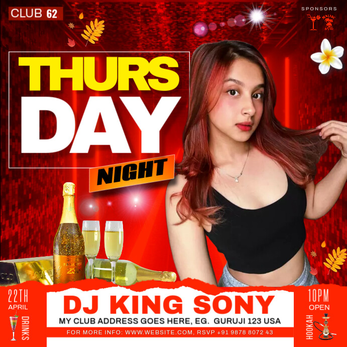 Red Maximalist Thursday Night Party Instagram Post Template | PosterMyWall