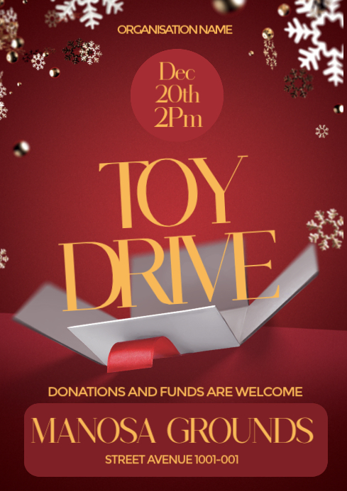 Red Maximalist Toy Drive Flyer A3 Template | PosterMyWall
