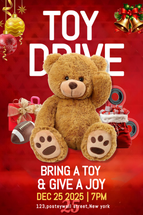Plantilla de Red Maximalist Toy Drive Poster | PosterMyWall