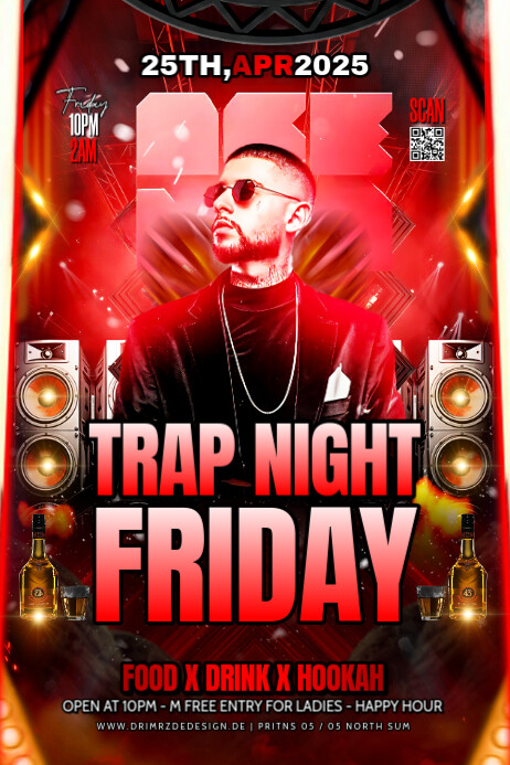 Red Maximalist Trap Night Friday Poster Template | PosterMyWall