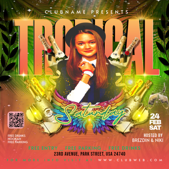 Red Maximalist Tropical Saturday Party Square (1:1) Template | PosterMyWall