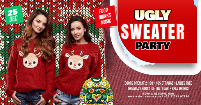 Copy of Red Maximalist Ugly Sweater Party Facebook Event Cover ...