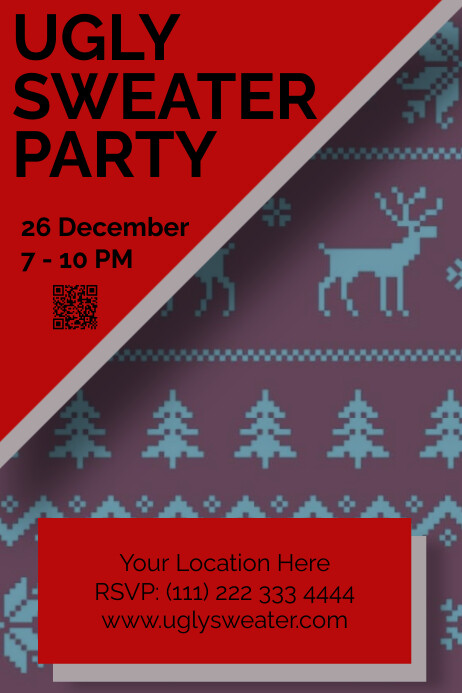 Red Maximalist Ugly Sweater Party Poster Template | PosterMyWall