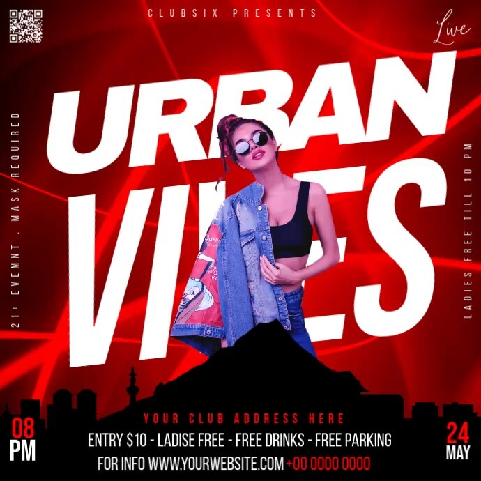 Plantilla de Red Maximalist Urban Night Party Instagram Post | PosterMyWall