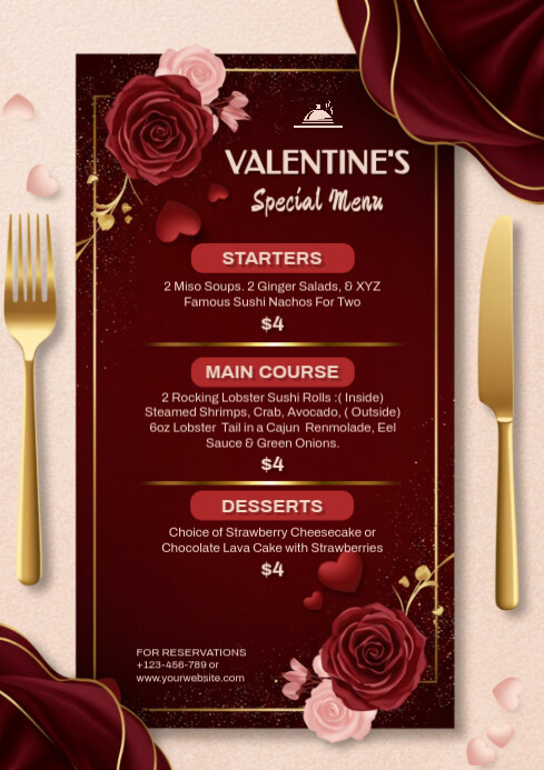 Red Maximalist Valentine's Day Menu Card A4 Template | PosterMyWall